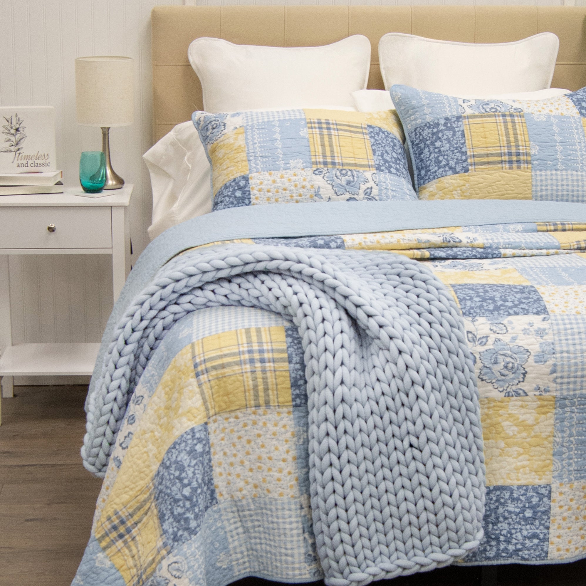 Blue Plaid Floral Garden Quilt Set | The Cabin Shack