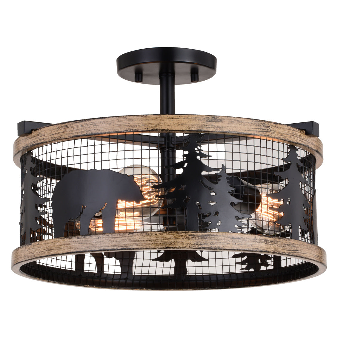 Oak Wood Cheyenne Bear Trail Ceiling Light | The Cabin Shack