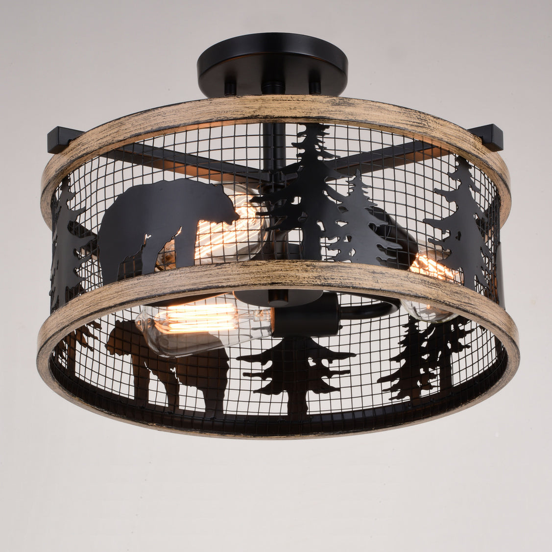 Oak Wood Cheyenne Bear Trail Ceiling Light | The Cabin Shack