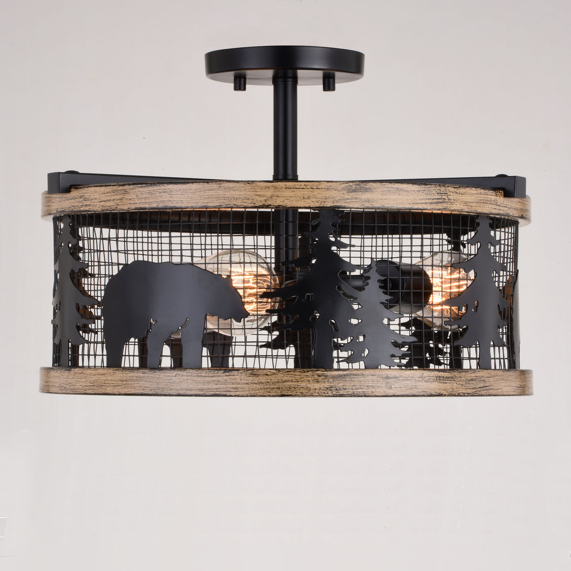 Oak Wood Cheyenne Bear Trail Ceiling Light | The Cabin Shack