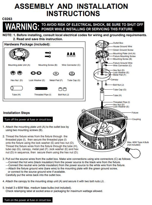 Oak Wood Cheyenne Bear Trail Ceiling Light | The Cabin Shack