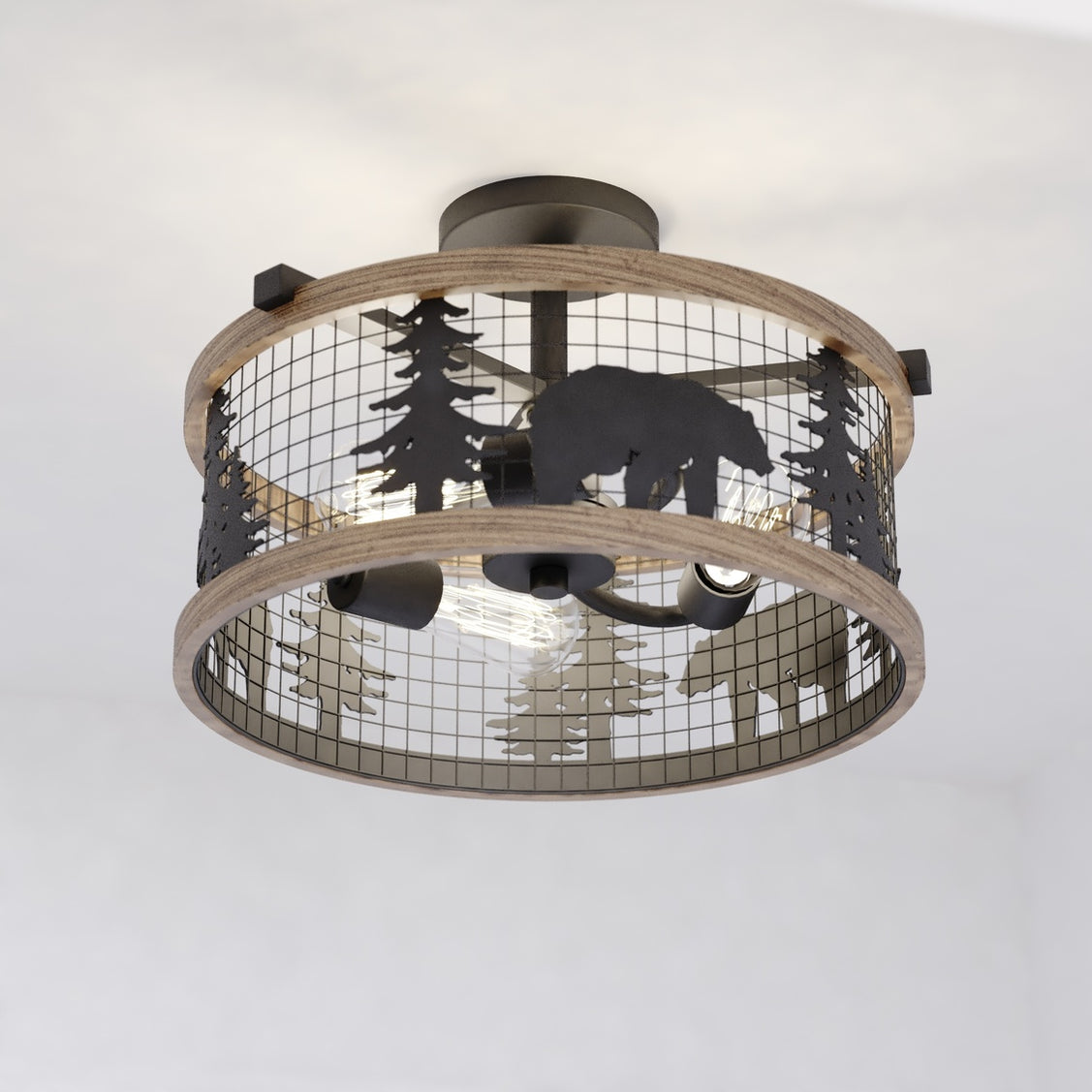 Oak Wood Cheyenne Bear Trail Ceiling Light | The Cabin Shack