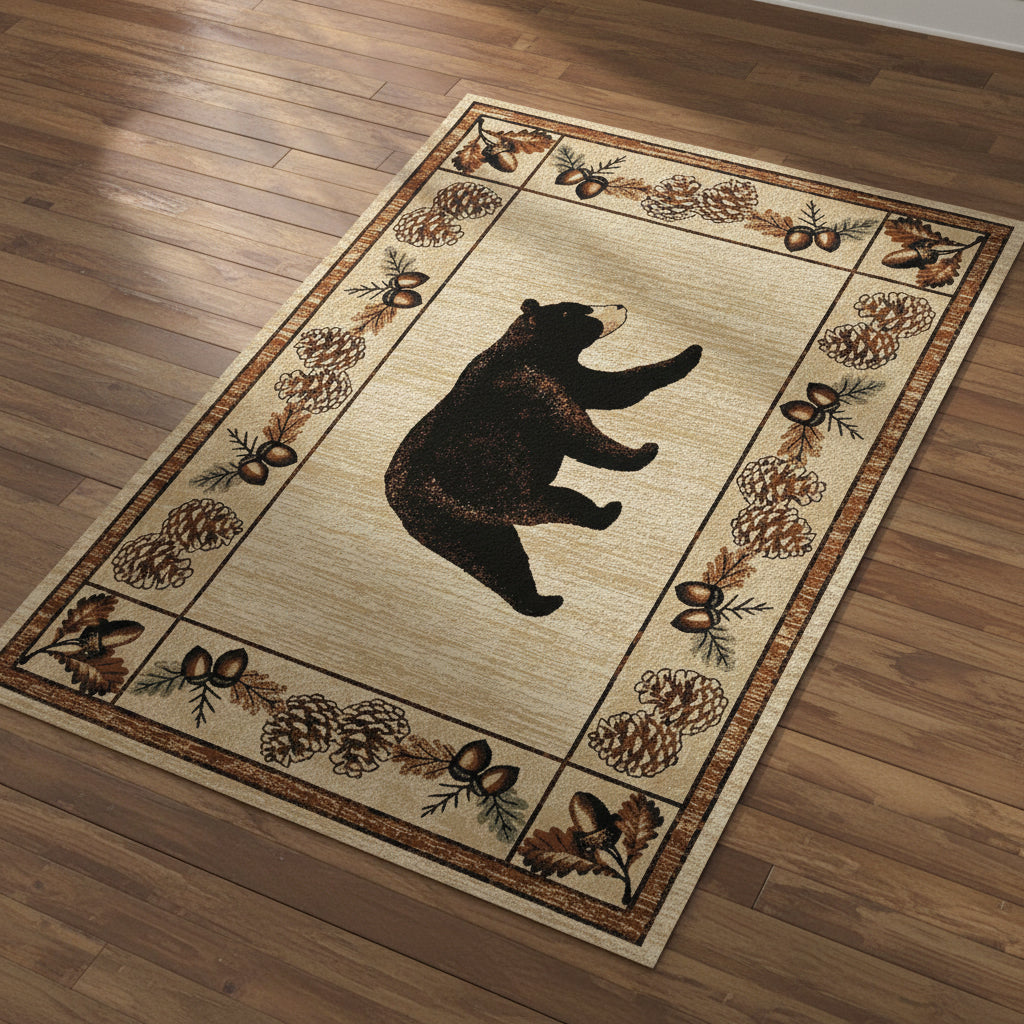 Pinecone Hollow Bear Rug | Rustic Bear Cabin Area Rug | The Cabin Shack