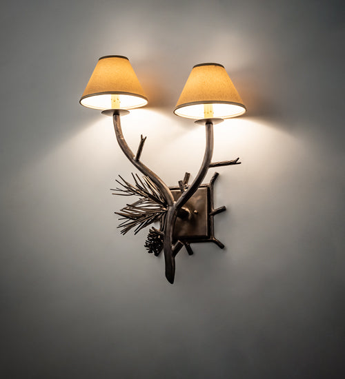 18" Wide Forest Pine Cone Wall Sconce | The Cabin Shack